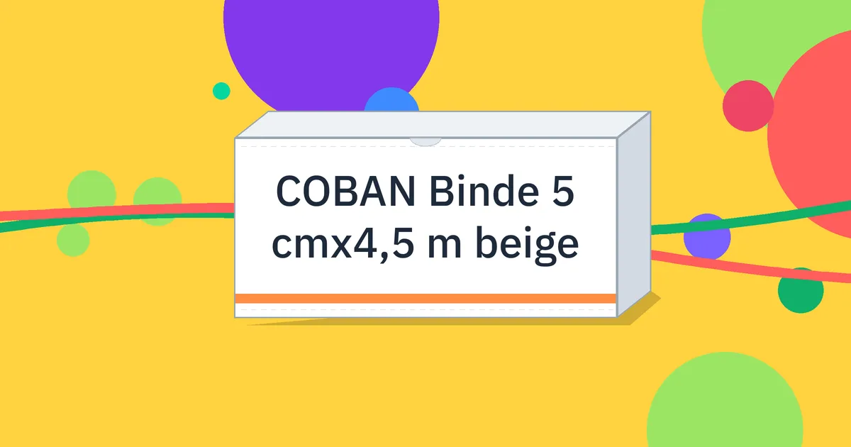 Symbolbild: Packung mit der Aufschrift COBAN Binde 5 cmx4,5 m beige (PZN 15292801) – Verfügbarkeit und Bezug in Apotheken in Frankfurt am Main