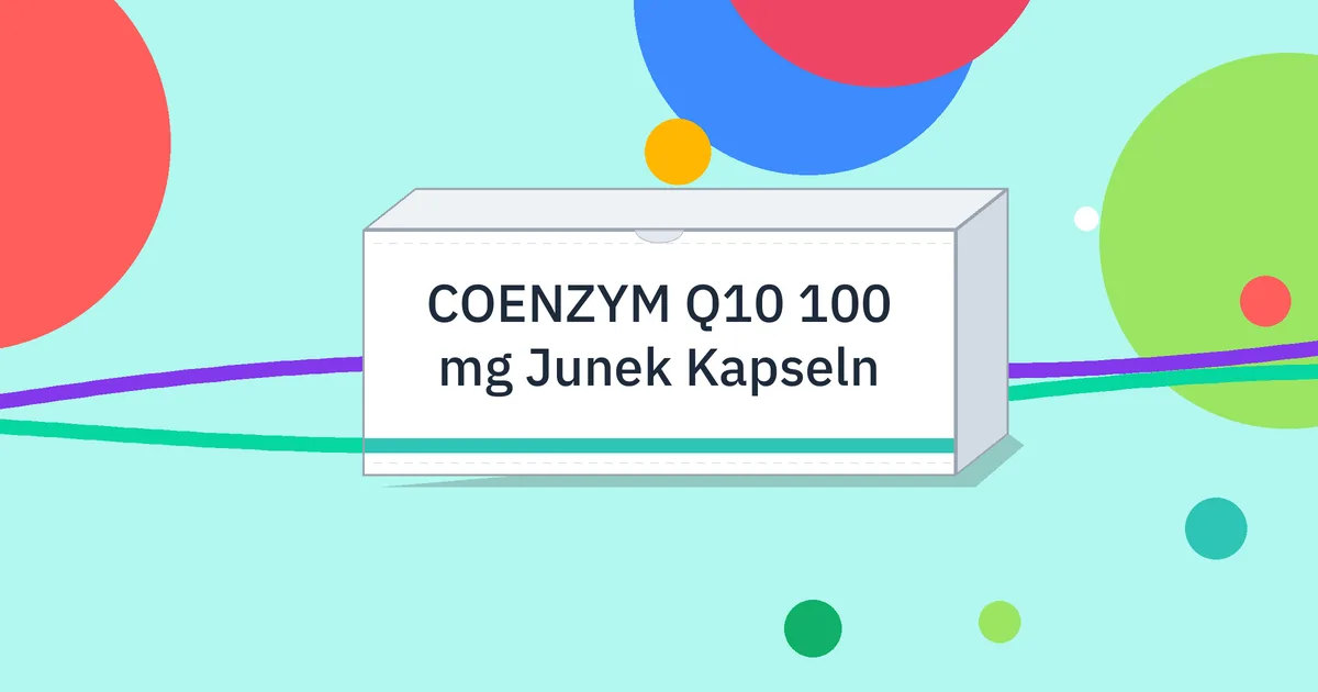 Symbolbild: Packung mit der Aufschrift COENZYM Q10 100 mg Junek Kapseln (PZN 09719997) – Verfügbarkeit und Bezug in Apotheken in Frankfurt am Main