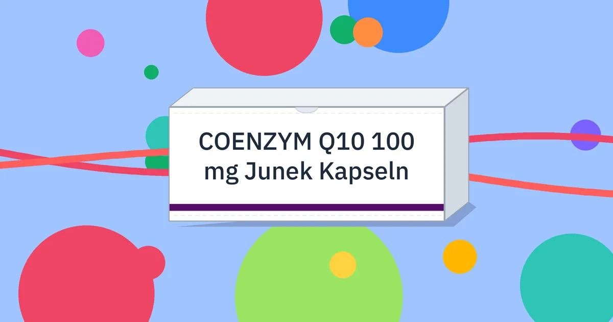 Symbolbild: Packung mit der Aufschrift COENZYM Q10 100 mg Junek Kapseln (PZN 09720026) – Verfügbarkeit und Bezug in Apotheken in Frankfurt am Main