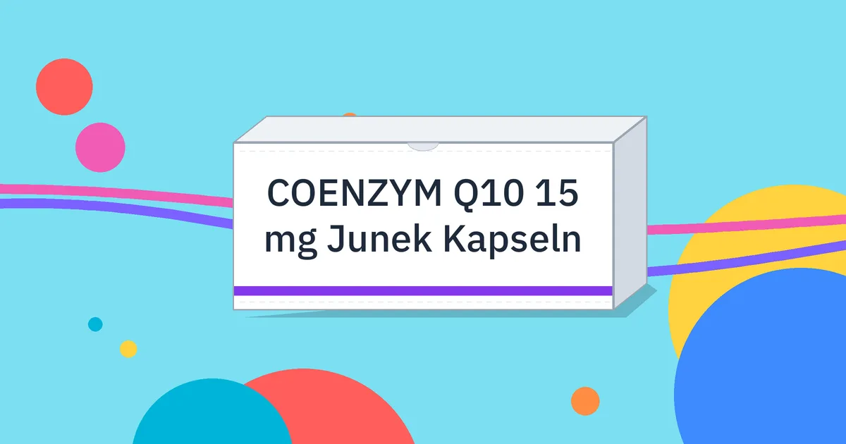 Symbolbild: Packung mit der Aufschrift COENZYM Q10 15 mg Junek Kapseln (PZN 09719804) – Verfügbarkeit und Bezug in Apotheken in Frankfurt am Main
