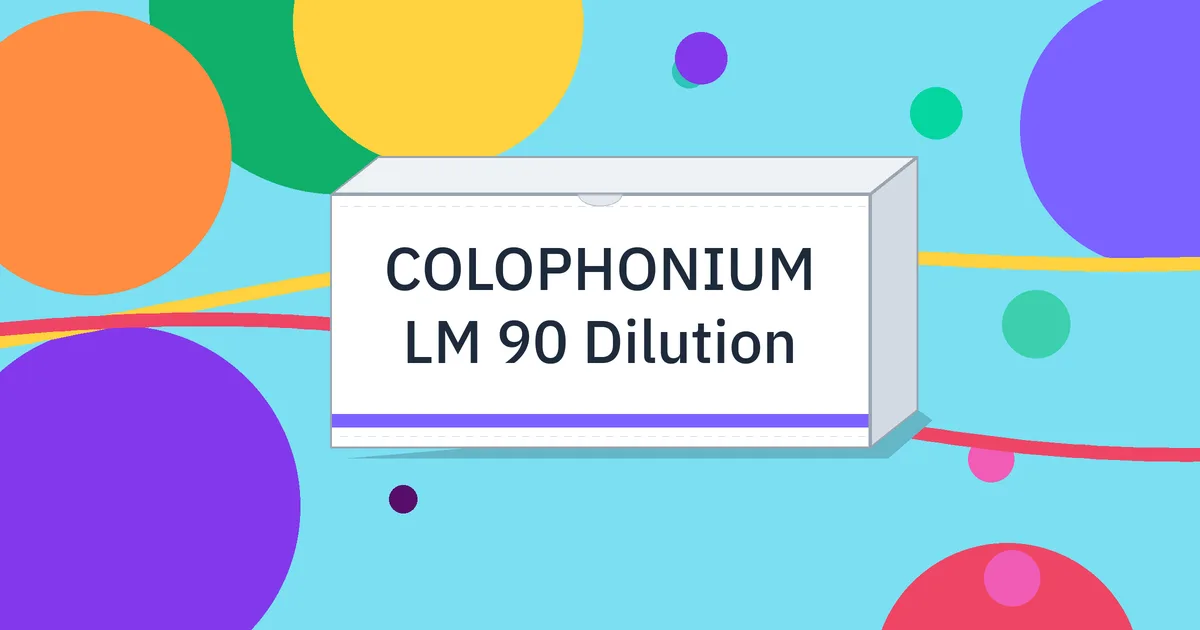 Symbolbild: Packung mit der Aufschrift COLOPHONIUM LM 90 Dilution (PZN 13448570) – Verfügbarkeit und Bezug in Apotheken in Frankfurt am Main