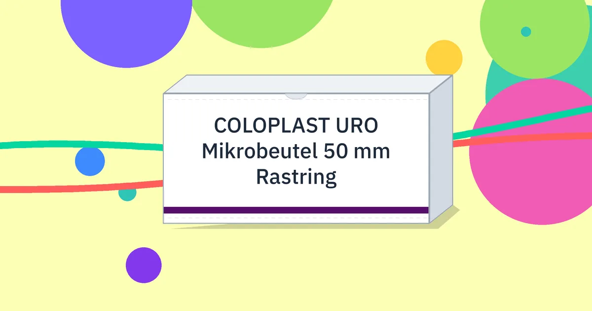 Symbolbild: Packung mit der Aufschrift COLOPLAST URO Mikrobeutel 50 mm Rastring (PZN 07207810) – Verfügbarkeit und Bezug in Apotheken in Frankfurt am Main