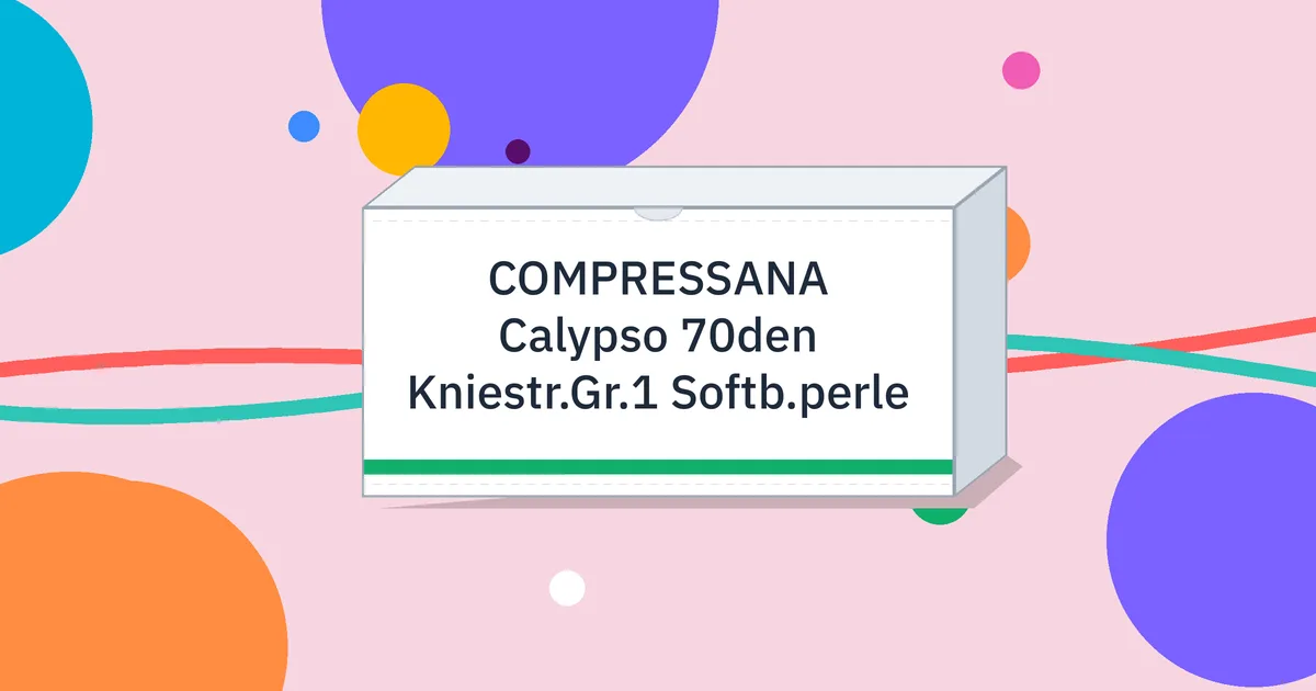 Symbolbild: Packung mit der Aufschrift COMPRESSANA Calypso 70den Kniestr.Gr.1 Softb.perle (PZN 07719421) – Verfügbarkeit und Bezug in Apotheken in Frankfurt am Main