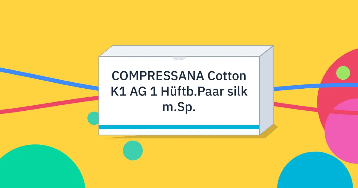 Symbolbild: Packung mit der Aufschrift COMPRESSANA Cotton K1 AG 1 Hüftb.Paar silk m.Sp. (PZN 12980216) – Verfügbarkeit und Bezug in Apotheken in Frankfurt am Main