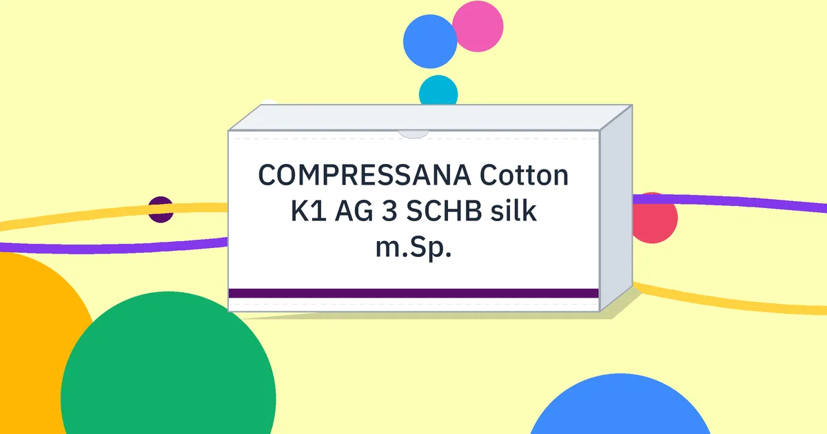 Symbolbild: Packung mit der Aufschrift COMPRESSANA Cotton K1 AG 3 SCHB silk m.Sp. (PZN 16959696) – Verfügbarkeit und Bezug in Apotheken in Frankfurt am Main