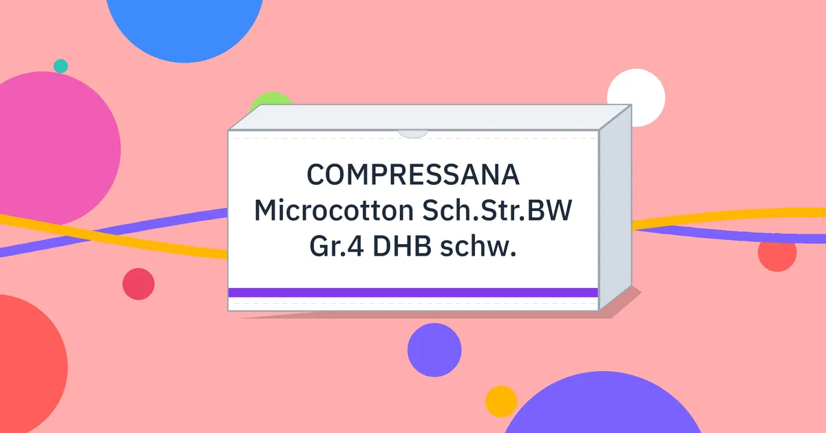 Symbolbild: Packung mit der Aufschrift COMPRESSANA Microcotton Sch.Str.BW Gr.4 DHB schw. (PZN 09210182) – Verfügbarkeit und Bezug in Apotheken in Frankfurt am Main