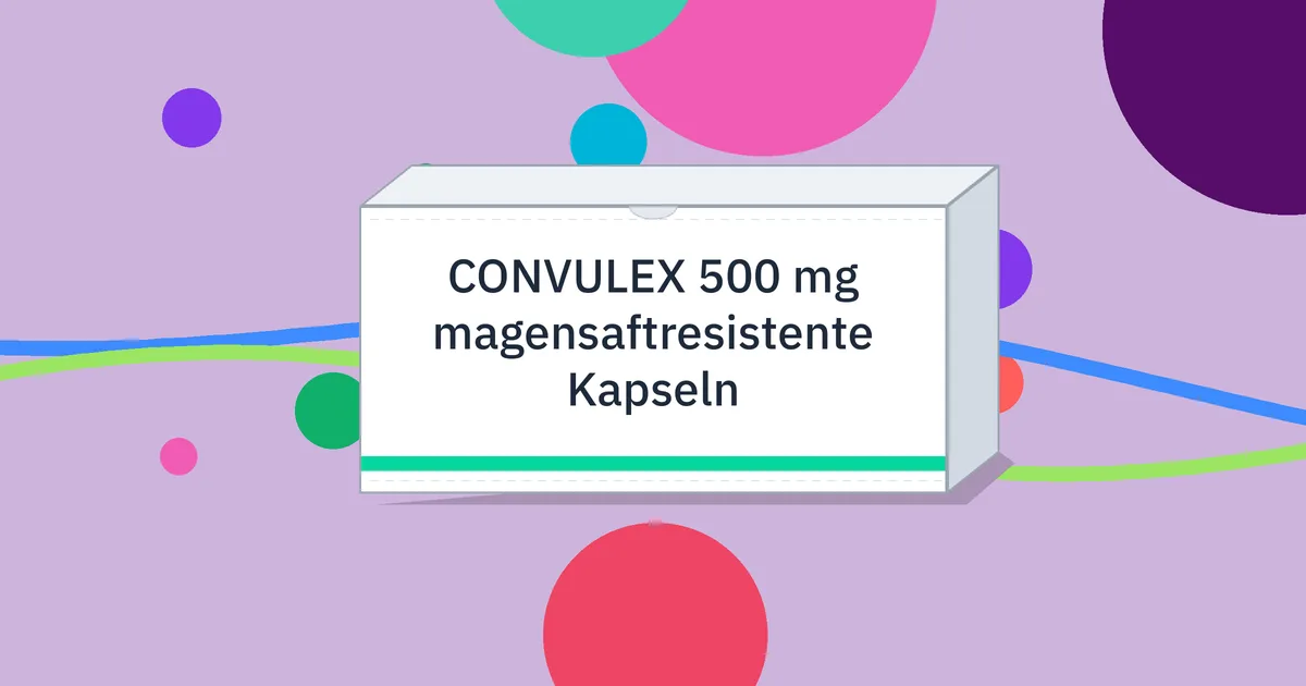 Symbolbild: Packung mit der Aufschrift CONVULEX 500 mg magensaftresistente Kapseln (PZN 17969372) – Verfügbarkeit und Bezug in Apotheken in Frankfurt am Main