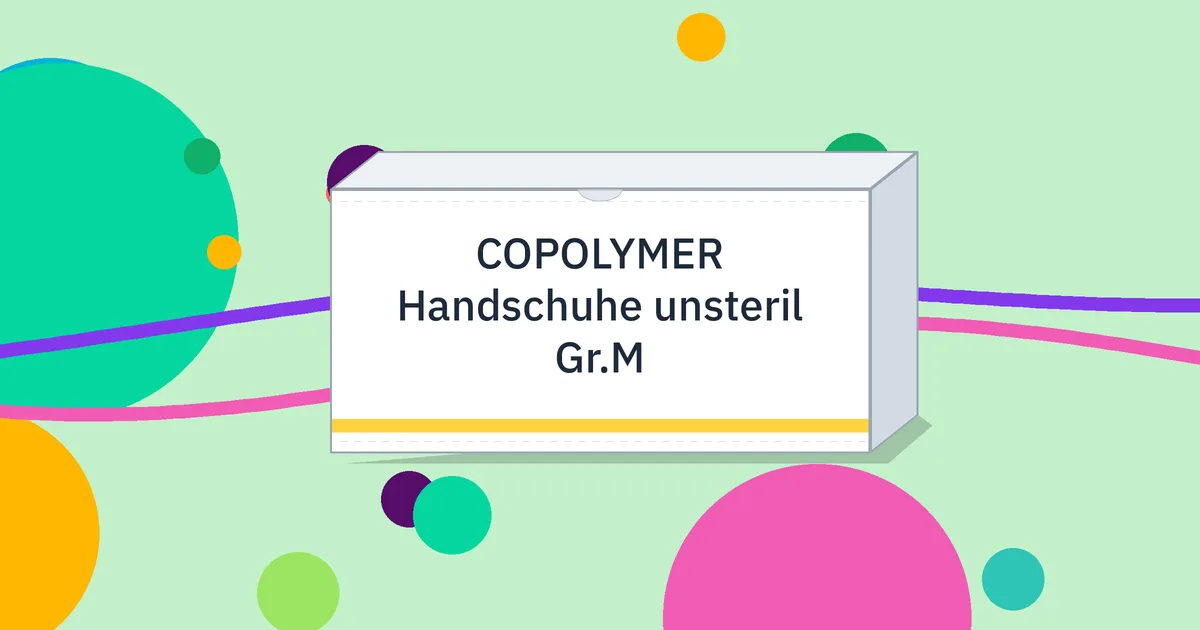 Symbolbild: Packung mit der Aufschrift COPOLYMER Handschuhe unsteril Gr.M (PZN 09619149) – Verfügbarkeit und Bezug in Apotheken in Frankfurt am Main