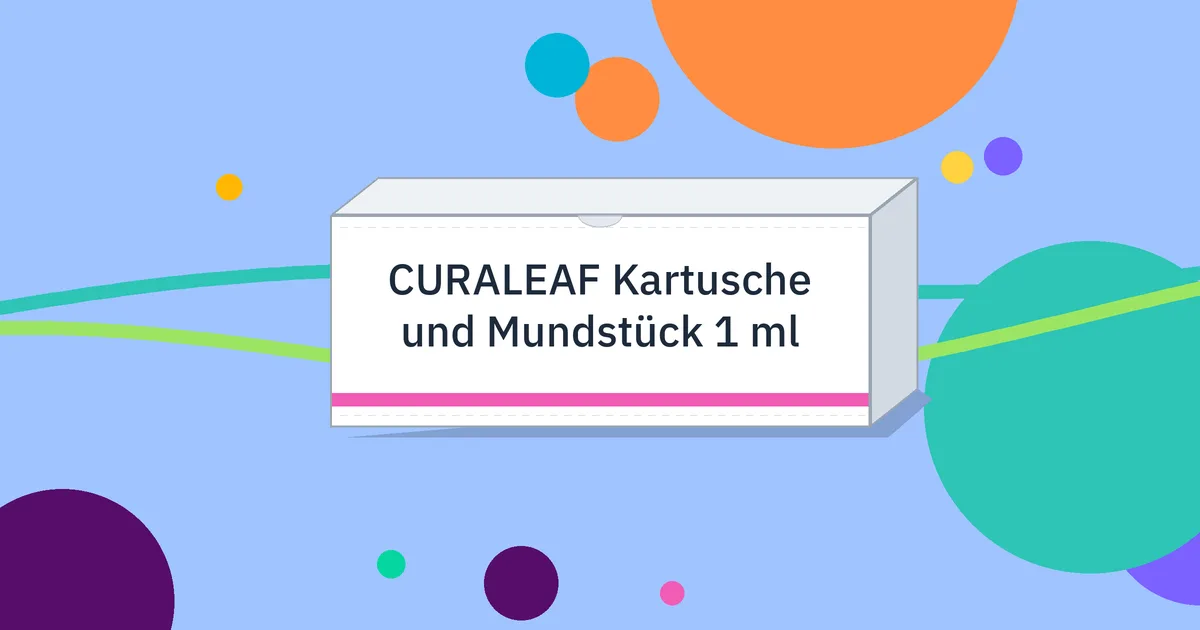 Symbolbild: Packung mit der Aufschrift CURALEAF Kartusche und Mundstück 1 ml (PZN 20652584) – Verfügbarkeit und Bezug in Apotheken in Frankfurt am Main