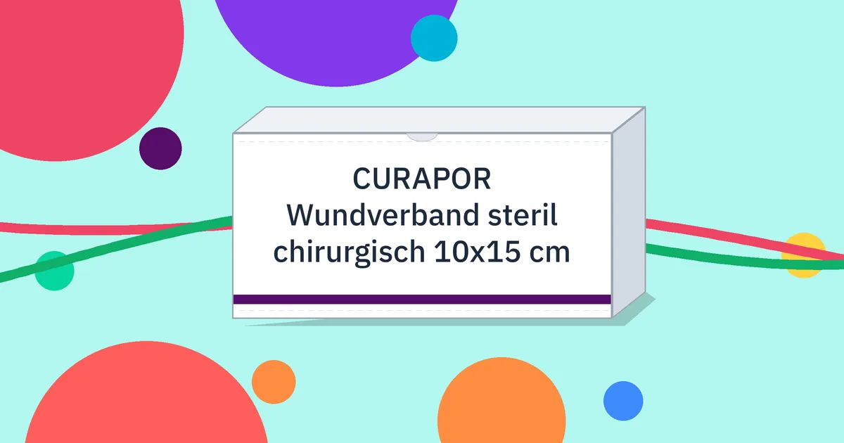 Symbolbild: Packung mit der Aufschrift CURAPOR Wundverband steril chirurgisch 10x15 cm (PZN 18404471) – Verfügbarkeit und Bezug in Apotheken in Frankfurt am Main