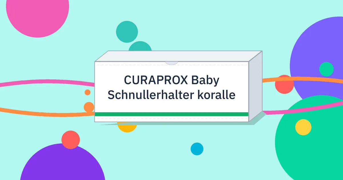 Symbolbild: Packung mit der Aufschrift CURAPROX Baby Schnullerhalter koralle (PZN 18822990) – Verfügbarkeit und Bezug in Apotheken in Frankfurt am Main