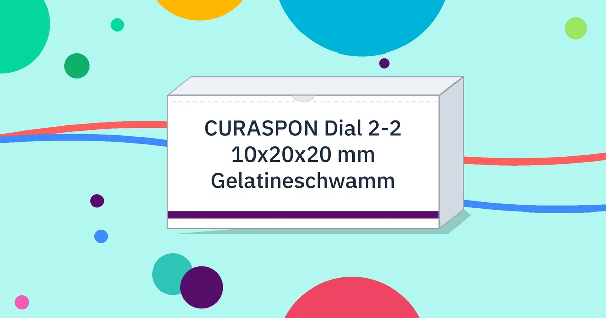 Symbolbild: Packung mit der Aufschrift CURASPON Dial 2-2 10x20x20 mm Gelatineschwamm (PZN 13059420) – Verfügbarkeit und Bezug in Apotheken in Frankfurt am Main