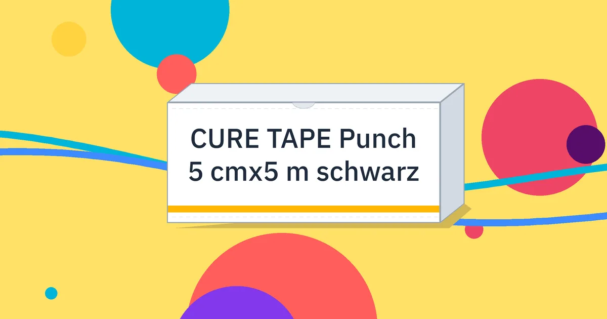 Symbolbild: Packung mit der Aufschrift CURE TAPE Punch 5 cmx5 m schwarz (PZN 07678805) – Verfügbarkeit und Bezug in Apotheken in Frankfurt am Main