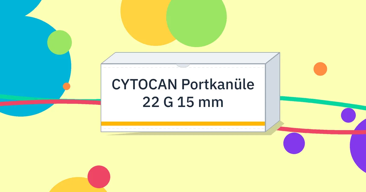 Symbolbild: Packung mit der Aufschrift CYTOCAN Portkanüle 22 G 15 mm (PZN 03429212) – Verfügbarkeit und Bezug in Apotheken in Frankfurt am Main