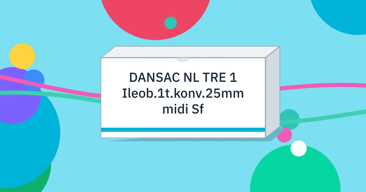 Symbolbild: Packung mit der Aufschrift DANSAC NL TRE 1 Ileob.1t.konv.25mm midi Sf (PZN 19203987) – Verfügbarkeit und Bezug in Apotheken in Frankfurt am Main