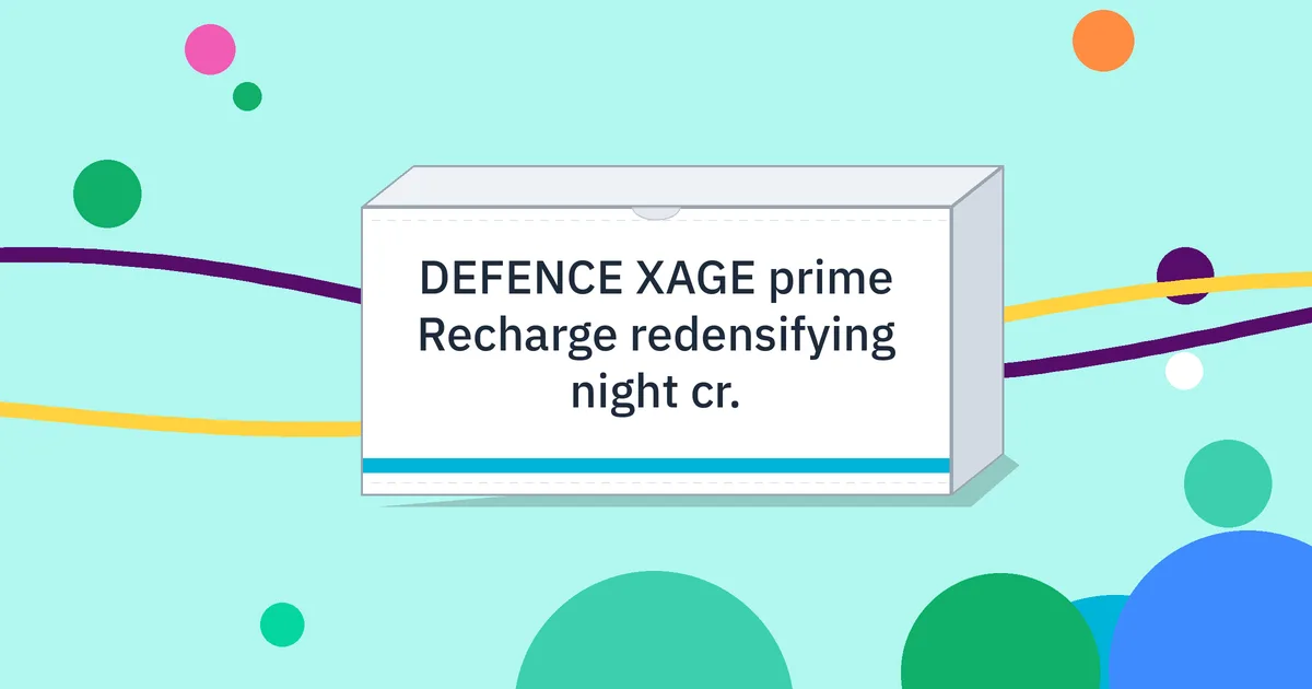 Symbolbild: Packung mit der Aufschrift DEFENCE XAGE prime Recharge redensifying night cr. (PZN 12434554) – Verfügbarkeit und Bezug in Apotheken in Frankfurt am Main