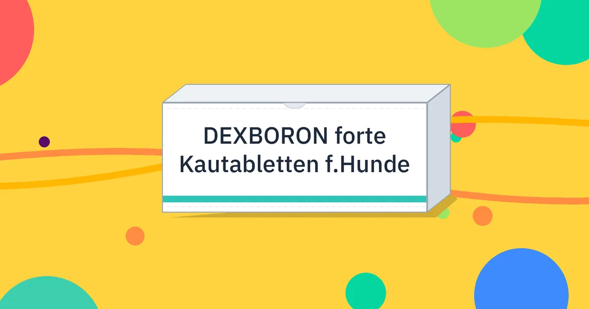 Symbolbild: Packung mit der Aufschrift DEXBORON forte Kautabletten f.Hunde (PZN 17834838) – Verfügbarkeit und Bezug in Apotheken in Frankfurt am Main