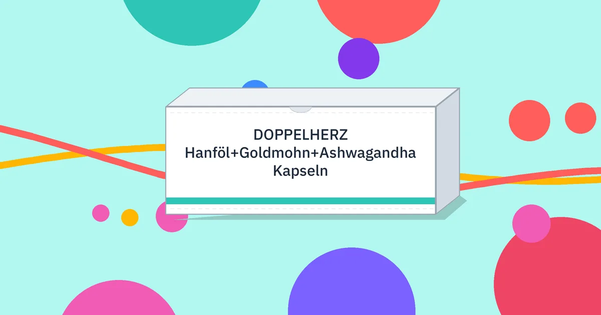 Symbolbild: Packung mit der Aufschrift DOPPELHERZ Hanföl+Goldmohn+Ashwagandha Kapseln (PZN 18658421) – Verfügbarkeit und Bezug in Apotheken in Frankfurt am Main