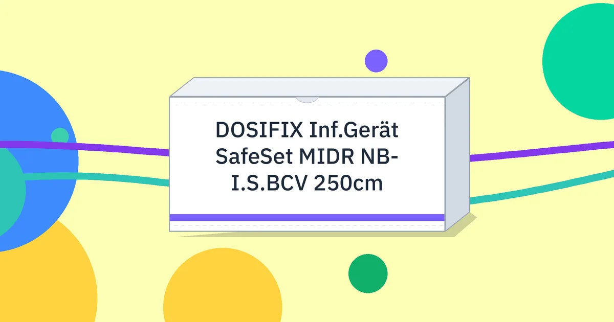 Symbolbild: Packung mit der Aufschrift DOSIFIX Inf.Gerät SafeSet MIDR NB-I.S.BCV 250cm (PZN 17836352) – Verfügbarkeit und Bezug in Apotheken in Frankfurt am Main