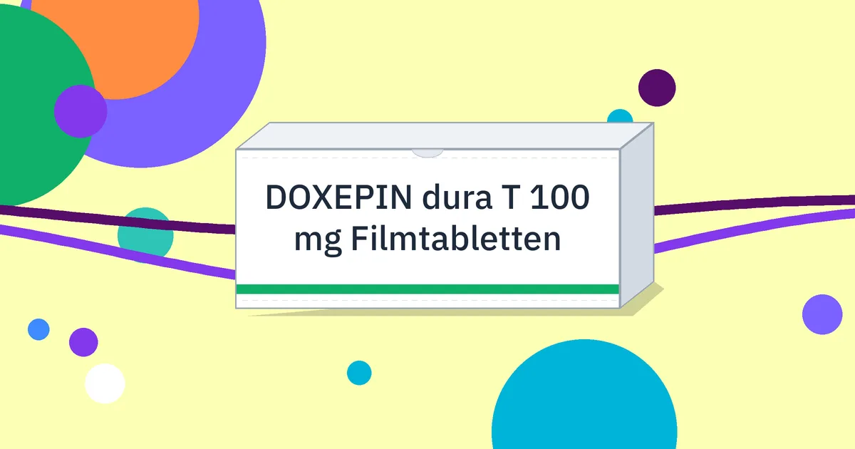 Symbolbild: Packung mit der Aufschrift DOXEPIN dura T 100 mg Filmtabletten (PZN 00581037) – Verfügbarkeit und Bezug in Apotheken in Frankfurt am Main