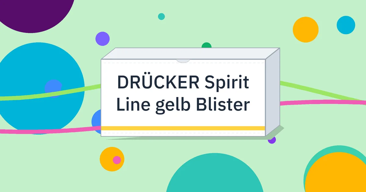 Symbolbild: Packung mit der Aufschrift DRÜCKER Spirit Line gelb Blister (PZN 01589041) – Verfügbarkeit und Bezug in Apotheken in Frankfurt am Main
