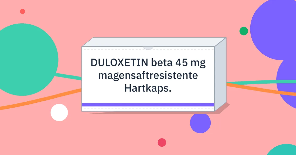 Symbolbild: Packung mit der Aufschrift DULOXETIN beta 45 mg magensaftresistente Hartkaps. (PZN 05973144) – Verfügbarkeit und Bezug in Apotheken in Frankfurt am Main