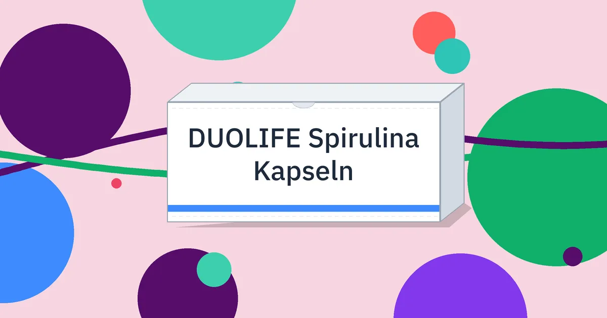 Symbolbild: Packung mit der Aufschrift DUOLIFE Spirulina Kapseln (PZN 19109188) – Verfügbarkeit und Bezug in Apotheken in Frankfurt am Main