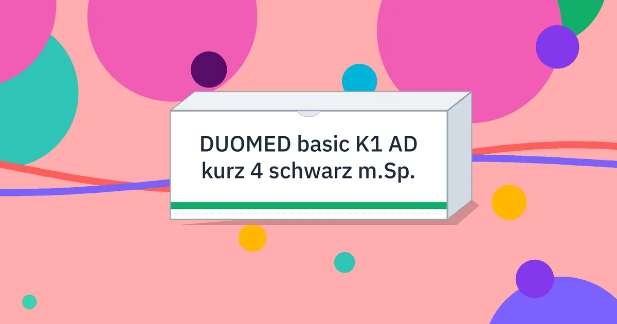 Symbolbild: Packung mit der Aufschrift DUOMED basic K1 AD kurz 4 schwarz m.Sp. (PZN 20904169) – Verfügbarkeit und Bezug in Apotheken in Frankfurt am Main