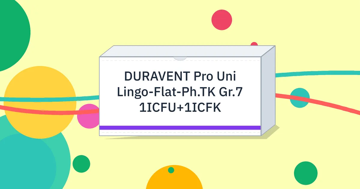 Symbolbild: Packung mit der Aufschrift DURAVENT Pro Uni Lingo-Flat-Ph.TK Gr.7 1ICFU+1ICFK (PZN 19272994) – Verfügbarkeit und Bezug in Apotheken in Frankfurt am Main