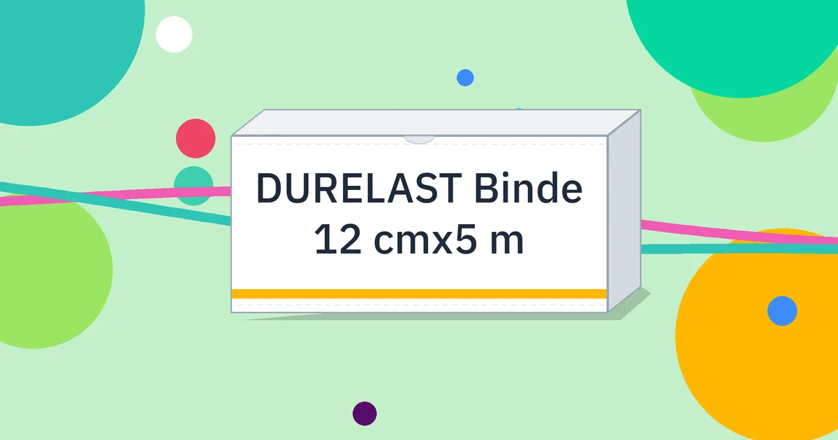 Symbolbild: Packung mit der Aufschrift DURELAST Binde 12 cmx5 m (PZN 06967370) – Verfügbarkeit und Bezug in Apotheken in Frankfurt am Main