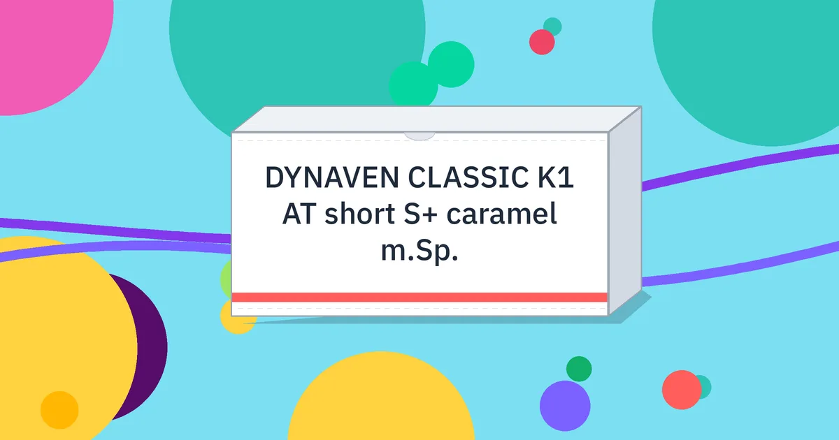 Symbolbild: Packung mit der Aufschrift DYNAVEN CLASSIC K1 AT short S+ caramel m.Sp. (PZN 18416422) – Verfügbarkeit und Bezug in Apotheken in Frankfurt am Main