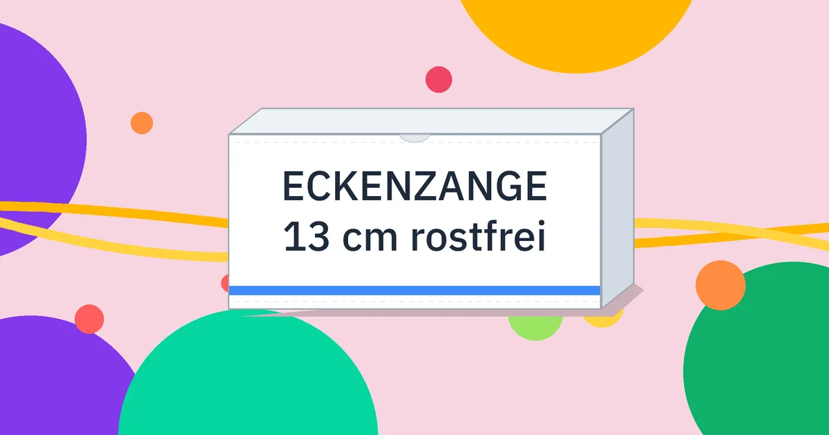 Symbolbild: Packung mit der Aufschrift ECKENZANGE 13 cm rostfrei (PZN 17287945) – Verfügbarkeit und Bezug in Apotheken in Frankfurt am Main