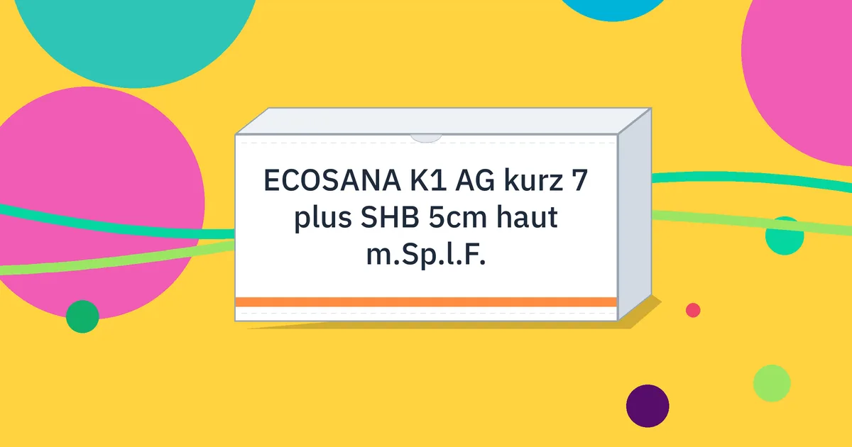 Symbolbild: Packung mit der Aufschrift ECOSANA K1 AG kurz 7 plus SHB 5cm haut m.Sp.l.F. (PZN 04731108) – Verfügbarkeit und Bezug in Apotheken in Frankfurt am Main