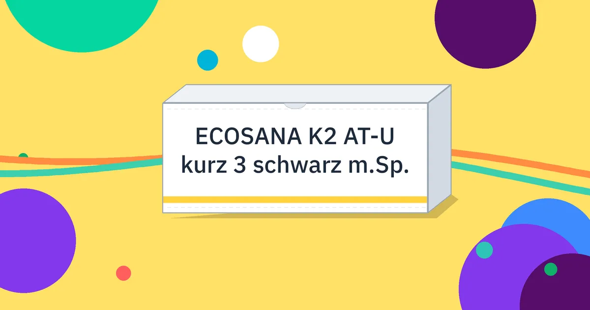 Symbolbild: Packung mit der Aufschrift ECOSANA K2 AT-U kurz 3 schwarz m.Sp. (PZN 01574884) – Verfügbarkeit und Bezug in Apotheken in Frankfurt am Main