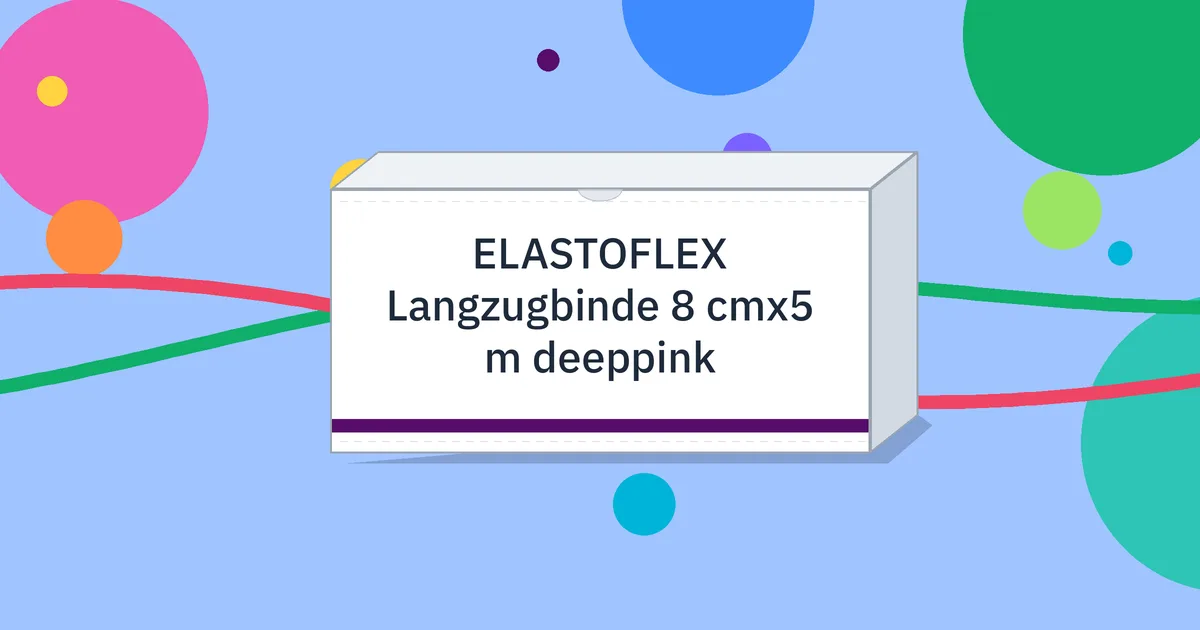 Symbolbild: Packung mit der Aufschrift ELASTOFLEX Langzugbinde 8 cmx5 m deeppink (PZN 17176358) – Verfügbarkeit und Bezug in Apotheken in Frankfurt am Main