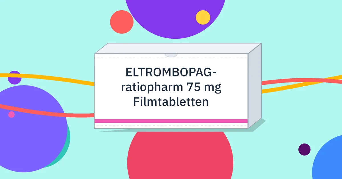 Symbolbild: Packung mit der Aufschrift ELTROMBOPAG-ratiopharm 75 mg Filmtabletten (PZN 19808012) – Verfügbarkeit und Bezug in Apotheken in Frankfurt am Main