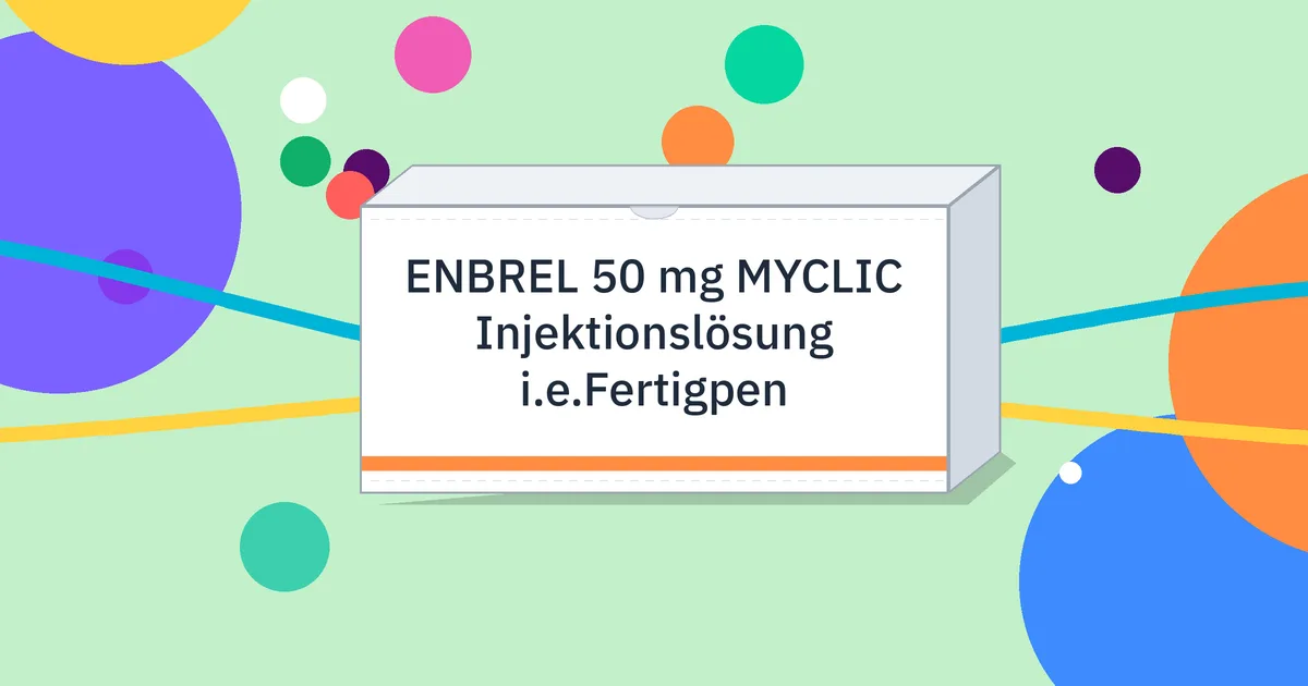 Symbolbild: Packung mit der Aufschrift ENBREL 50 mg MYCLIC Injektionslösung i.e.Fertigpen (PZN 00099889) – Verfügbarkeit und Bezug in Apotheken in Frankfurt am Main