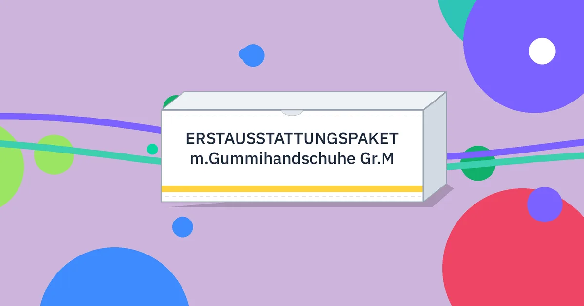 Symbolbild: Packung mit der Aufschrift ERSTAUSSTATTUNGSPAKET m.Gummihandschuhe Gr.M (PZN 14409916) – Verfügbarkeit und Bezug in Apotheken in Frankfurt am Main