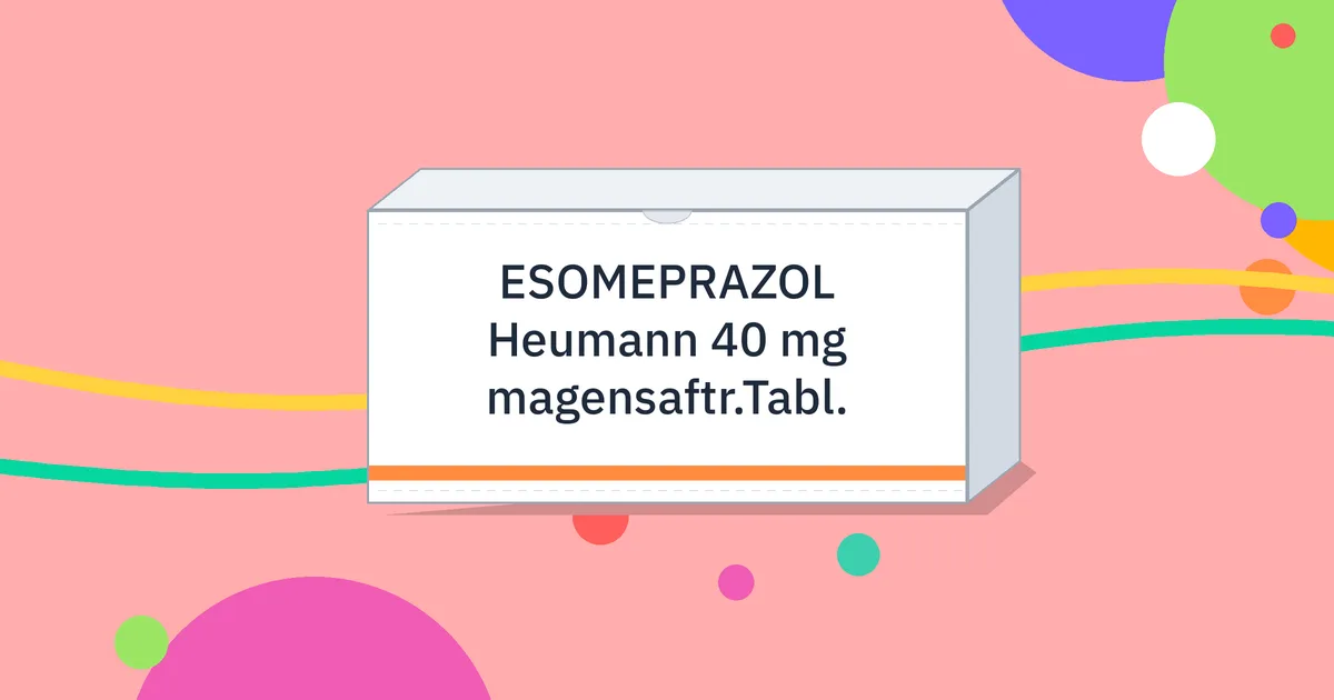 Symbolbild: Packung mit der Aufschrift ESOMEPRAZOL Heumann 40 mg magensaftr.Tabl. (PZN 08850235) – Verfügbarkeit und Bezug in Apotheken in Frankfurt am Main