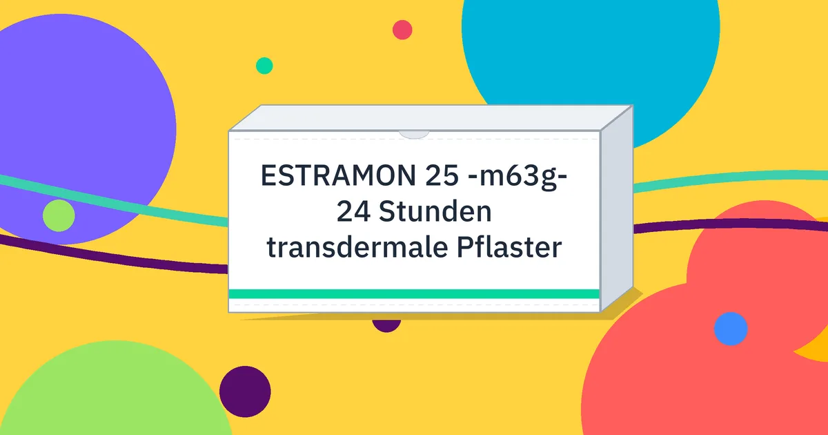 Symbolbild: Packung mit der Aufschrift ESTRAMON 25 -m63g-24 Stunden transdermale Pflaster (PZN 08416378) – Verfügbarkeit und Bezug in Apotheken in Frankfurt am Main