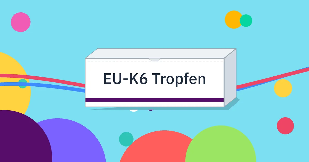 Symbolbild: Packung mit der Aufschrift EU-K6 Tropfen (PZN 11000227) – Verfügbarkeit und Bezug in Apotheken in Frankfurt am Main