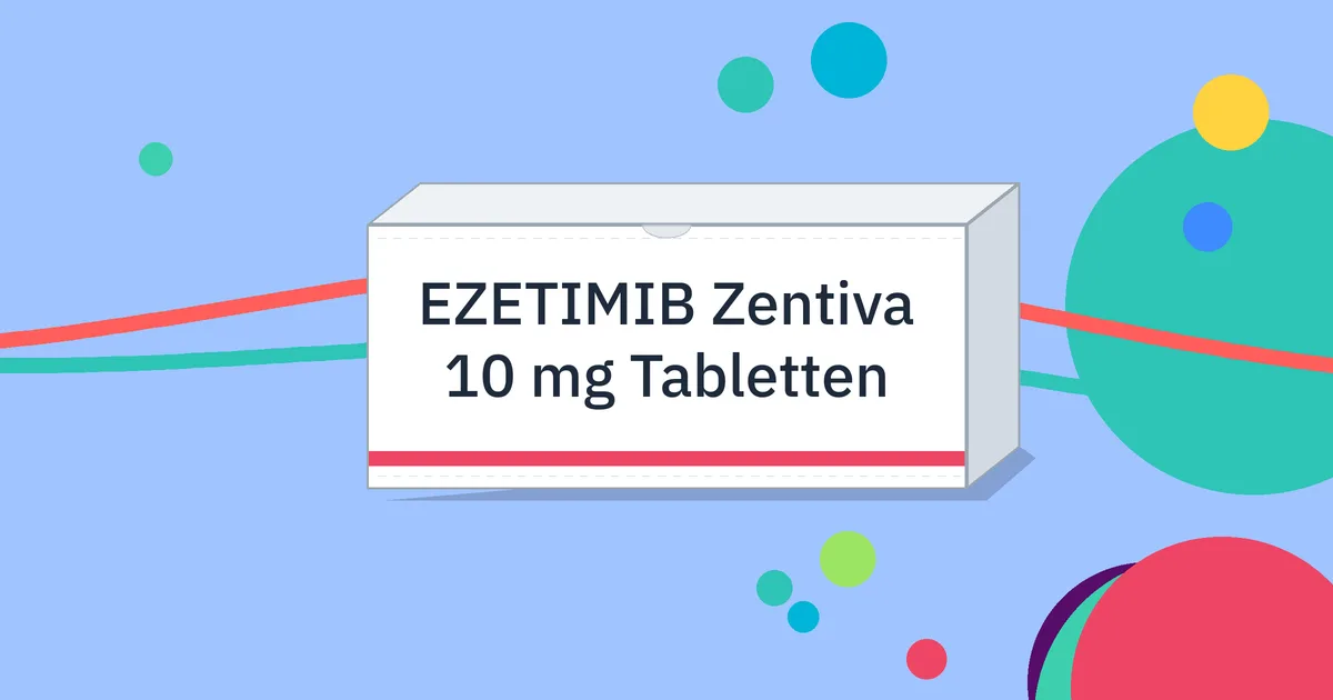 Symbolbild: Packung mit der Aufschrift EZETIMIB Zentiva 10 mg Tabletten (PZN 13819084) – Verfügbarkeit und Bezug in Apotheken in Frankfurt am Main
