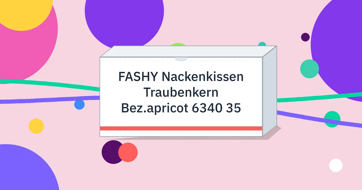 Symbolbild: Packung mit der Aufschrift FASHY Nackenkissen Traubenkern Bez.apricot 6340 35 (PZN 20351718) – Verfügbarkeit und Bezug in Apotheken in Frankfurt am Main