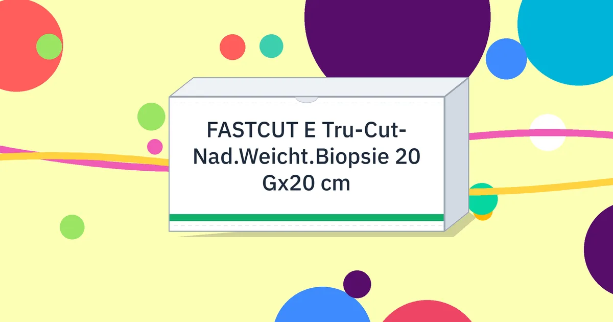 Symbolbild: Packung mit der Aufschrift FASTCUT E Tru-Cut-Nad.Weicht.Biopsie 20 Gx20 cm (PZN 19738955) – Verfügbarkeit und Bezug in Apotheken in Frankfurt am Main