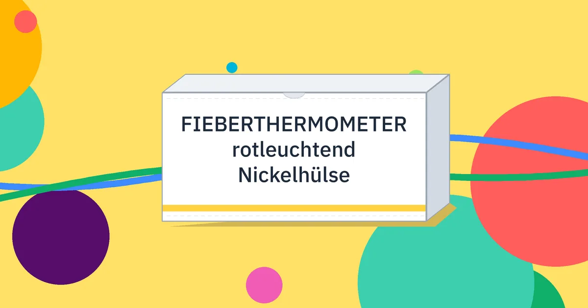 Symbolbild: Packung mit der Aufschrift FIEBERTHERMOMETER rotleuchtend Nickelhülse (PZN 01739658) – Verfügbarkeit und Bezug in Apotheken in Frankfurt am Main