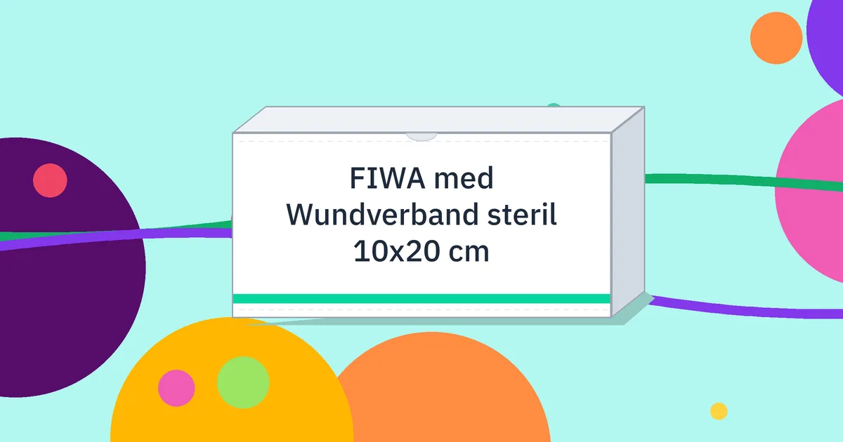 Symbolbild: Packung mit der Aufschrift FIWA med Wundverband steril 10x20 cm (PZN 19813409) – Verfügbarkeit und Bezug in Apotheken in Frankfurt am Main
