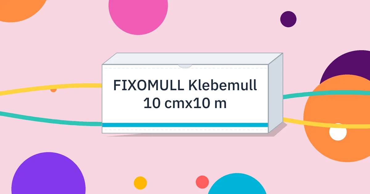 Symbolbild: Packung mit der Aufschrift FIXOMULL Klebemull 10 cmx10 m (PZN 07750678) – Verfügbarkeit und Bezug in Apotheken in Frankfurt am Main