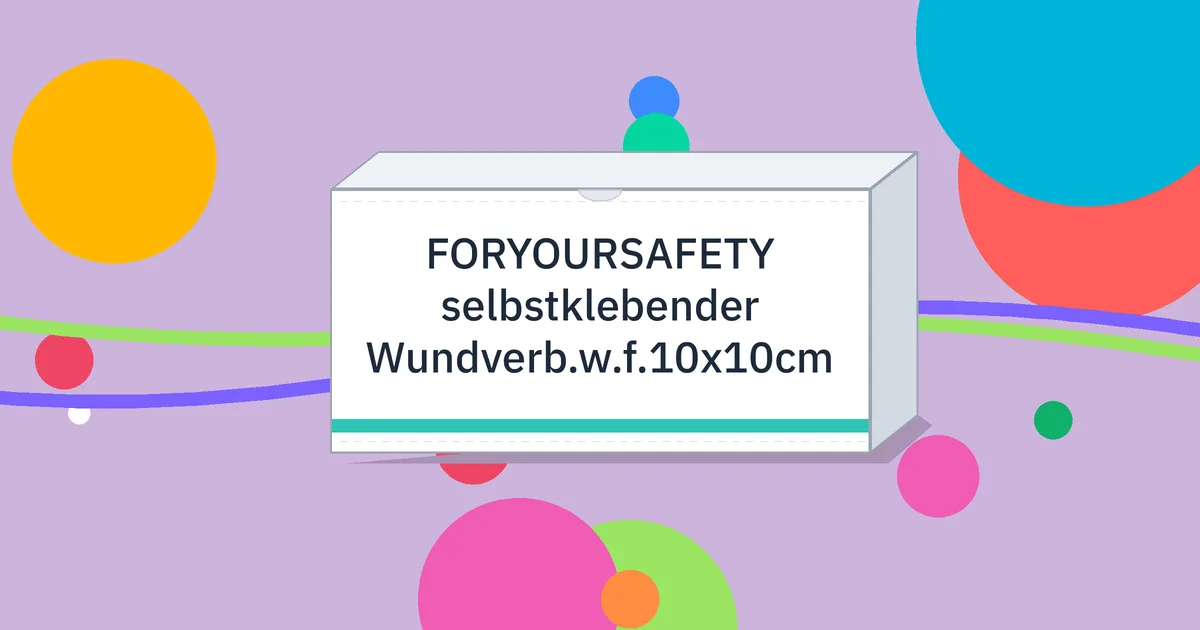 Symbolbild: Packung mit der Aufschrift FORYOURSAFETY selbstklebender Wundverb.w.f.10x10cm (PZN 19211679) – Verfügbarkeit und Bezug in Apotheken in Frankfurt am Main