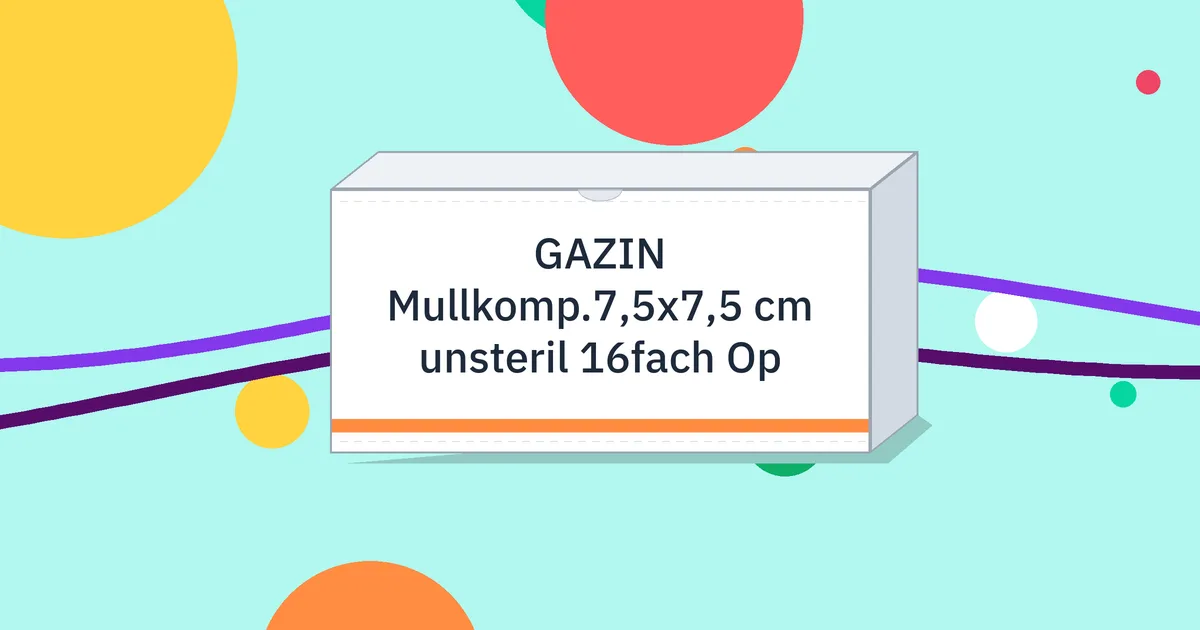 Symbolbild: Packung mit der Aufschrift GAZIN Mullkomp.7,5x7,5 cm unsteril 16fach Op (PZN 17851564) – Verfügbarkeit und Bezug in Apotheken in Frankfurt am Main