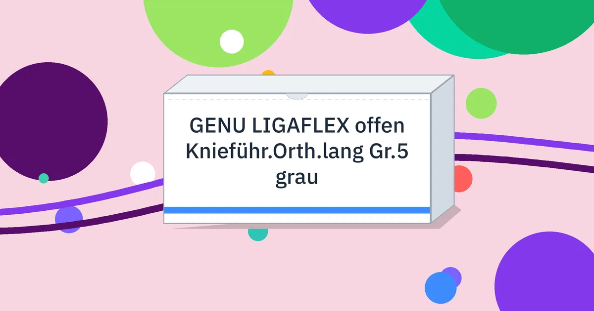 Symbolbild: Packung mit der Aufschrift GENU LIGAFLEX offen Knieführ.Orth.lang Gr.5 grau (PZN 13980388) – Verfügbarkeit und Bezug in Apotheken in Frankfurt am Main